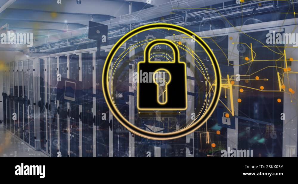 Animation of padlock in circle with flowchart of icons and connected dots over Stock Video ...