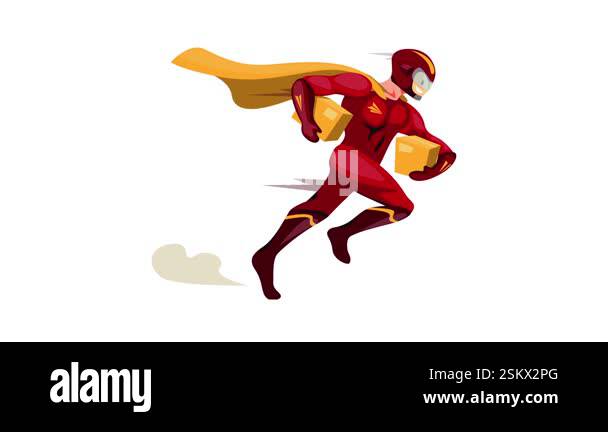 Courier Express Mascot Hero, Superhero Courier Running Fast Carrying ...
