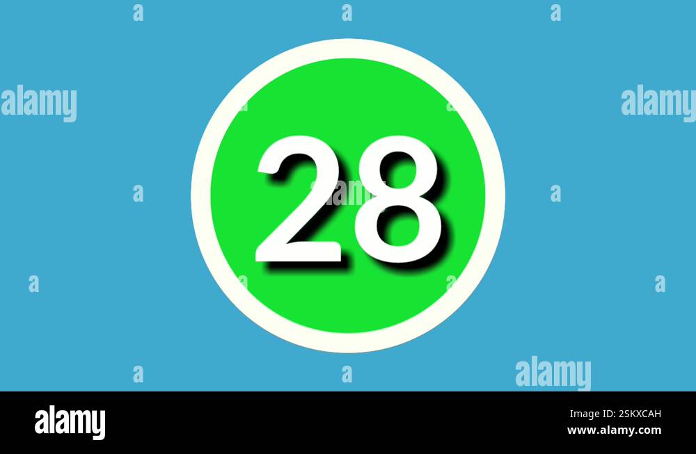 Number twenty eight 28 sign symbol animation motion graphics on green ...