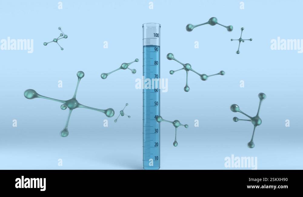 Animation of blue liquid filled in test tube and floating nucleotides ...
