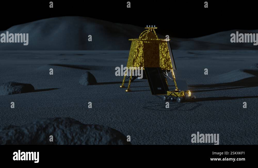 3D Animation of India's rover and lander alone on the Moon at night ...