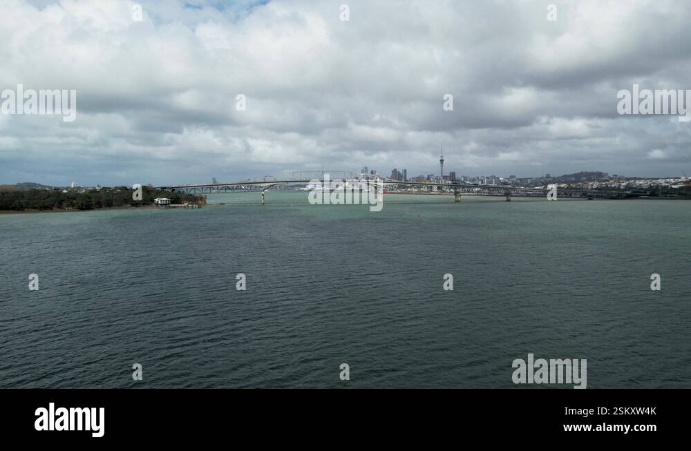 Auckland Harbour Bridge and Views of Downtown over Waitemata Harbour ...