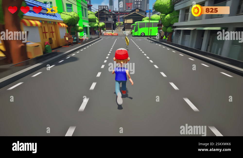Animation of the character running on a street map of console arcade ...