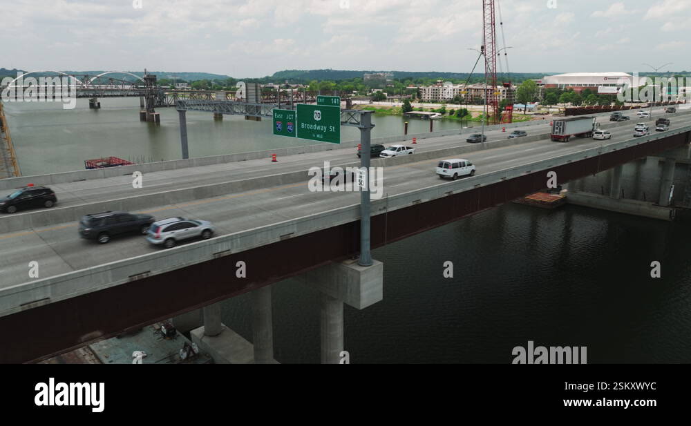 Interstate 30 I-30 traffic crosses Arkansas River Bridge, Little Rock ...