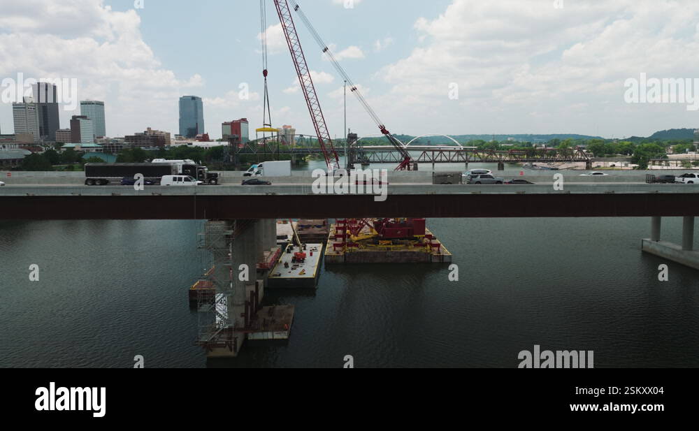 Vehicles transit back and forth across Arkansas River Bridge I-30 ...