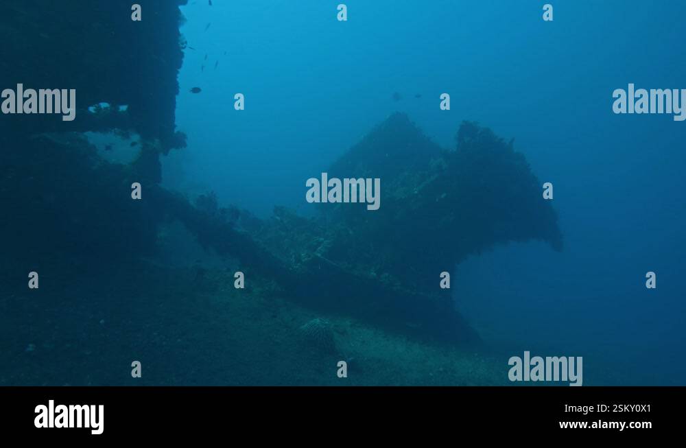 Shipwreck of USAT Liberty closeup, underwater super slow motion Stock ...