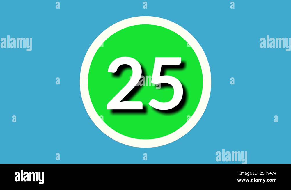 Number twenty five 25 sign symbol animation motion graphics on green ...