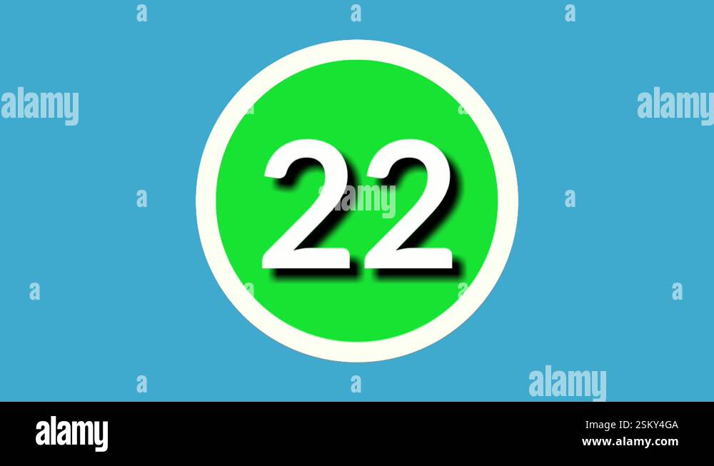 Number twenty two 22 sign symbol animation motion graphics on green ...