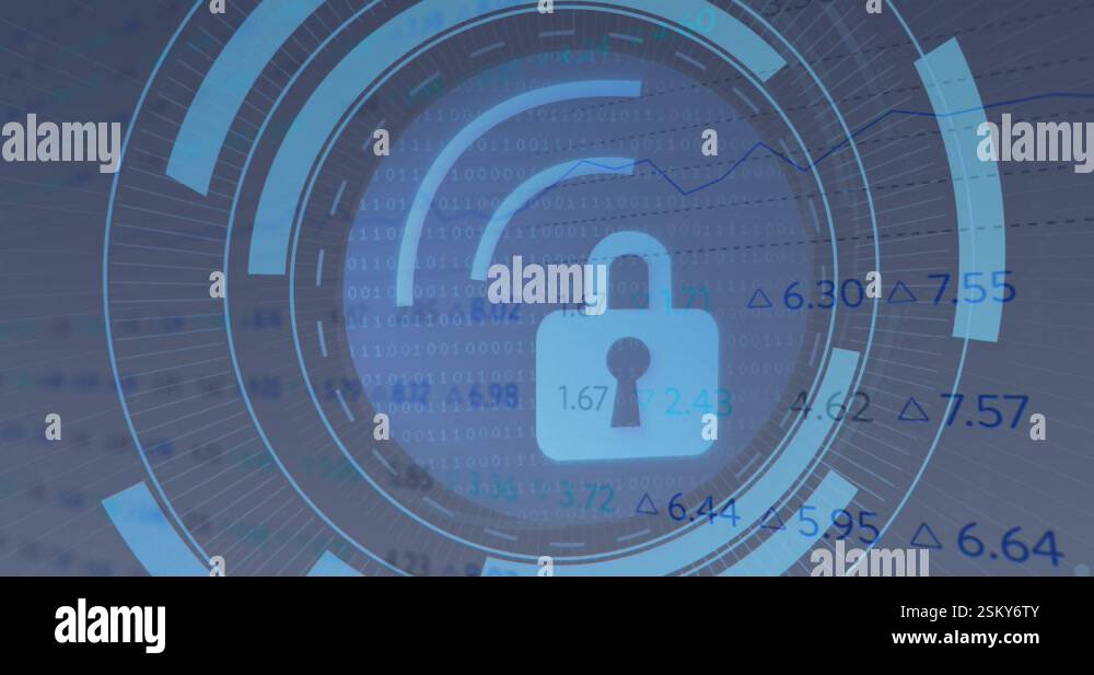 Animation of wi-fi and padlock in loading circles with trading board ...