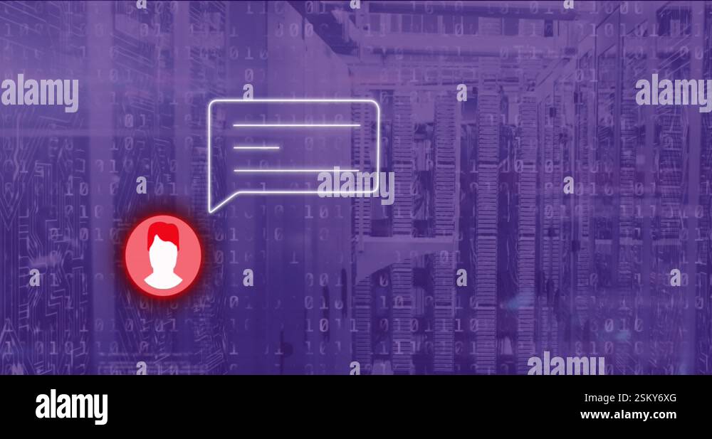 Animation of profile icons, message box, binary codes and compute ...