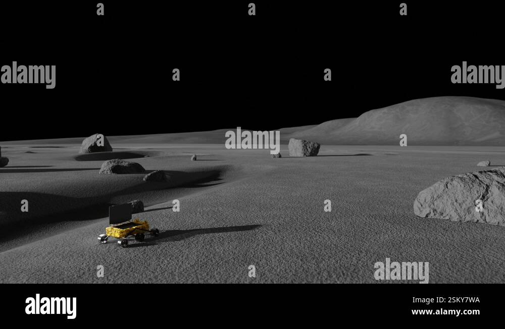 3D animation of the Pragyaan Lunar rover moving across the Moon's ...