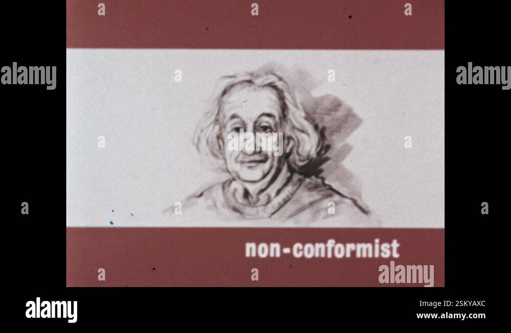 1960s: Drawing of Einstein with “non-conformist” underneath. Quote from ...