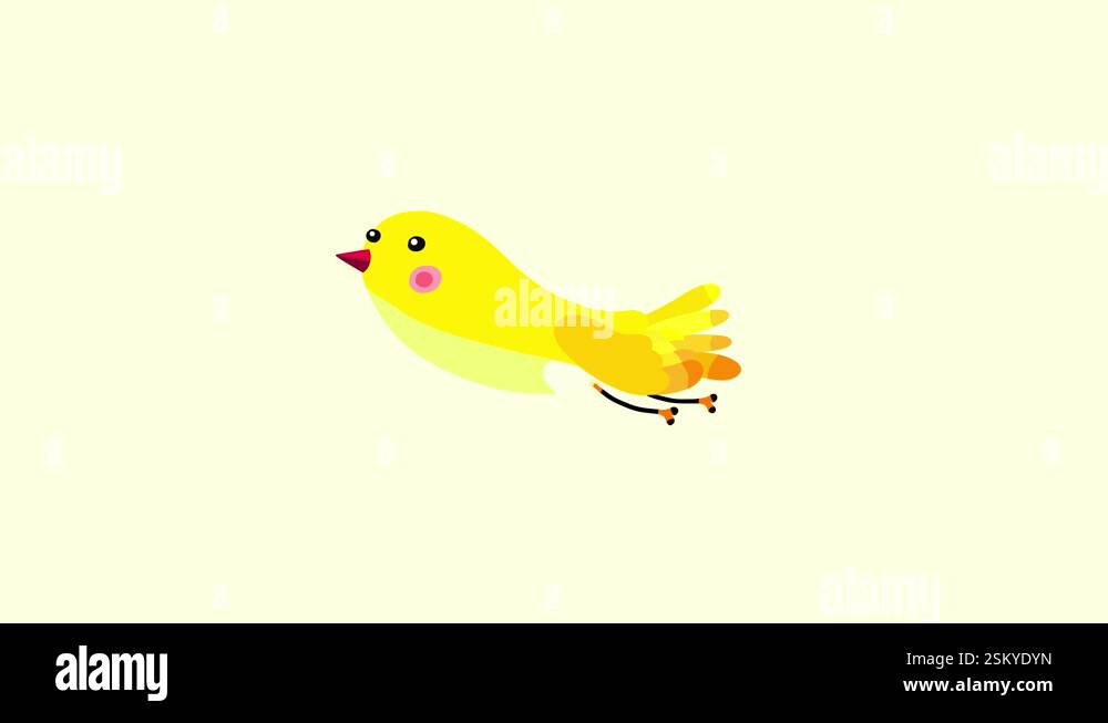 Canary bird yellow cartoon animation character flying, gliding singing ...