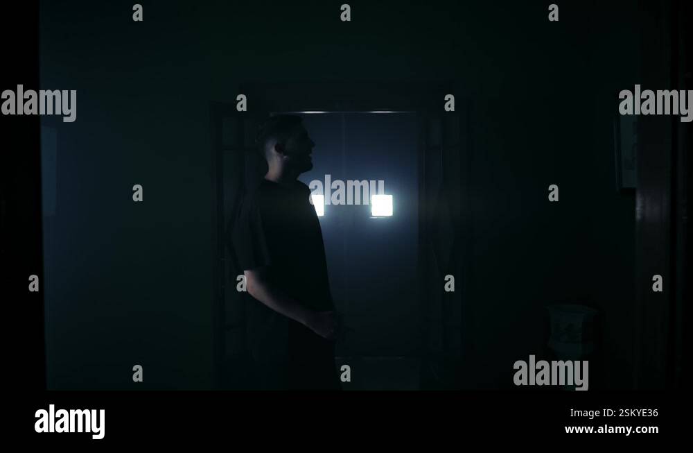 Young man practicing rap in a dark studio. Camera approach Stock Video ...