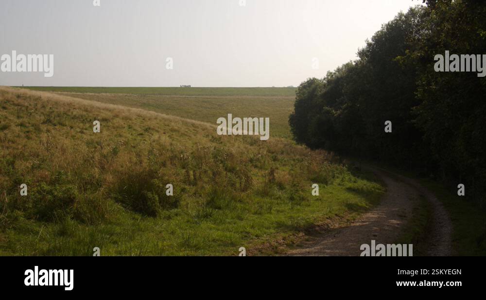 Carsington water dam Trail path, following the forest tree line with ...