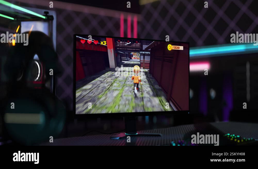 Finishing the gaming challenge in the running arcade level on the pc ...