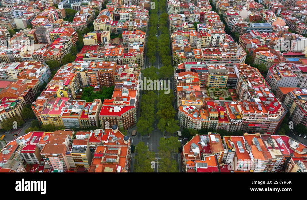 Typical square quarters of Barcelona. Aerial view Stock Video Footage ...