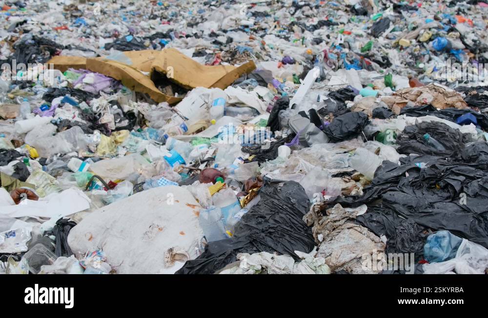 Plastic waste dump with large plastic waste. Environmental disaster ...