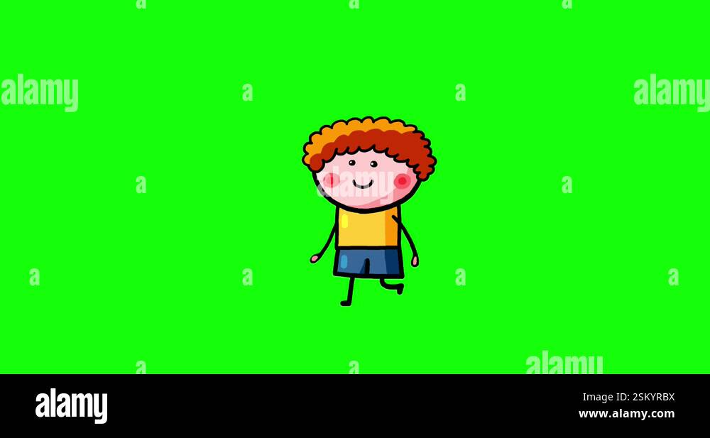 Cartoon kid character moves Peter boy isolated one step green screen ...