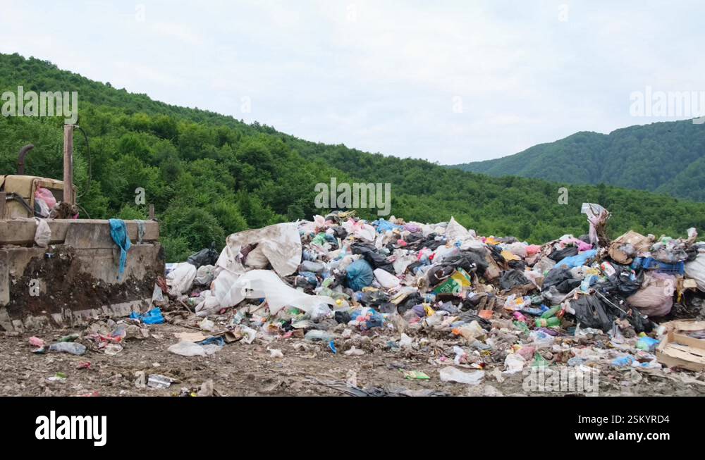Landfill of plastic waste. Ecological disaster, toxic waste in the ...
