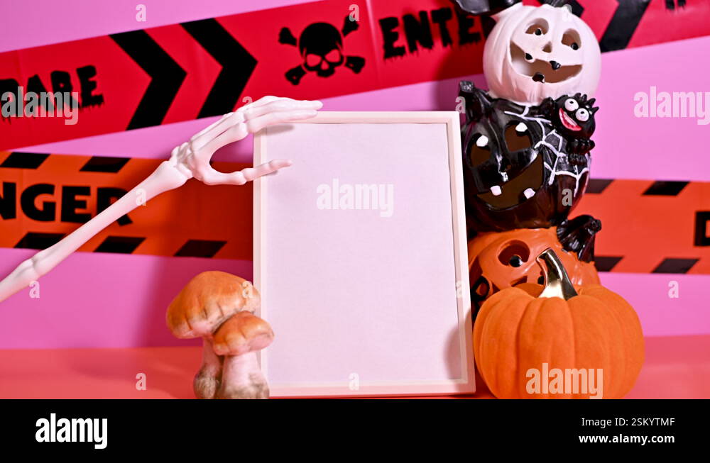 Spooky Halloween Frame: Copy Space with creepy pumpkins and warning ...