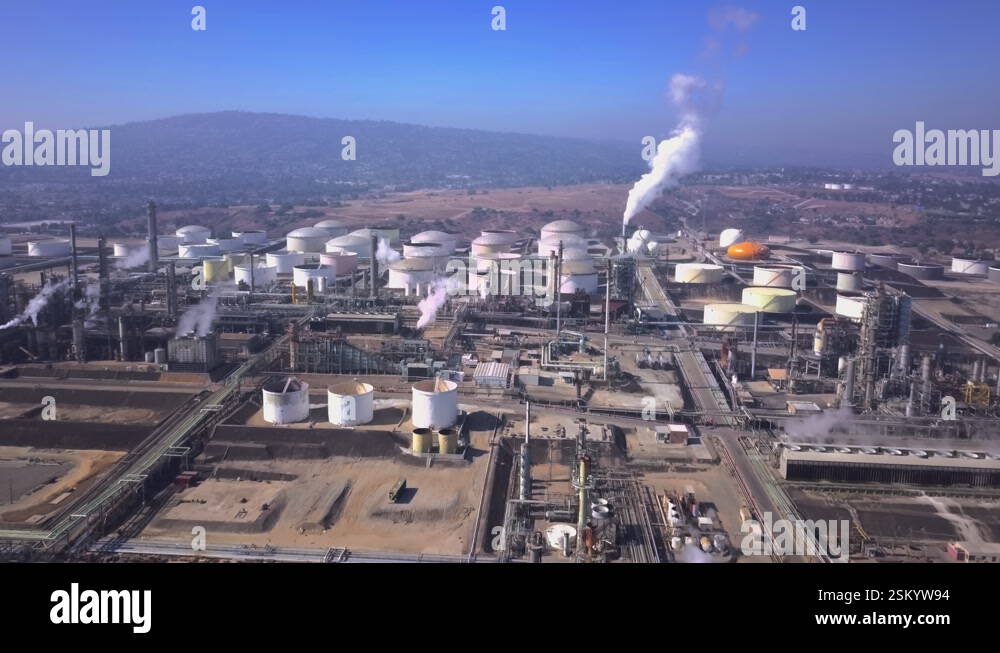 Oil Refinery Factory with Smoke stacks, Environment, Global Warming ...