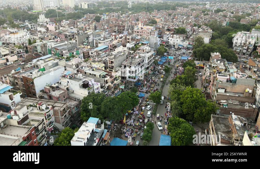 4K Aerial Shots of Local Market in New Delhi Residential Suburbs on a ...