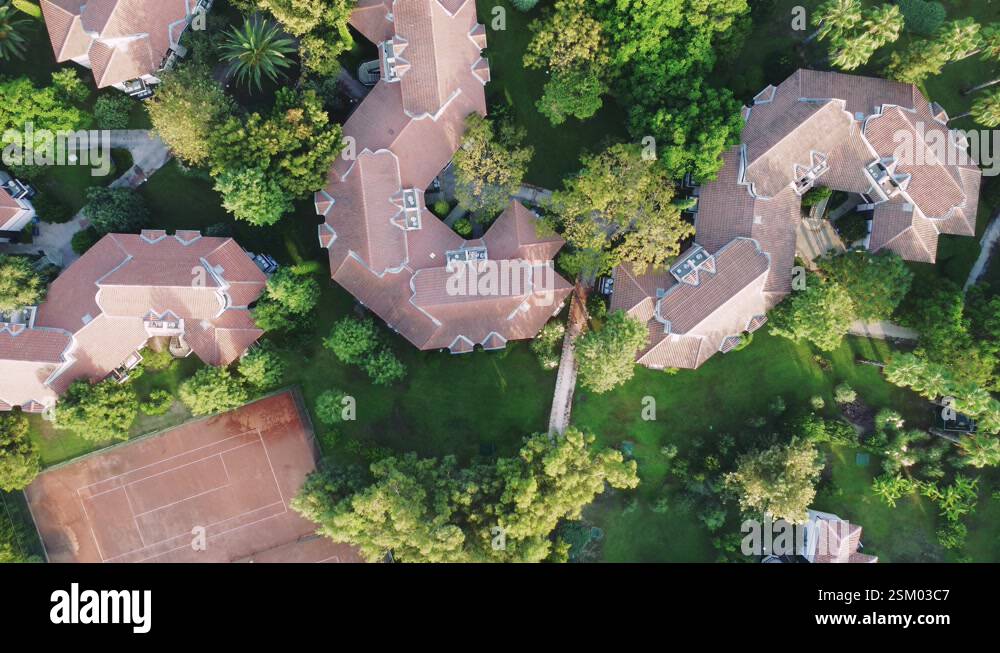 Aerial view of a premium hotel complex with swimming pools in Antaliya ...
