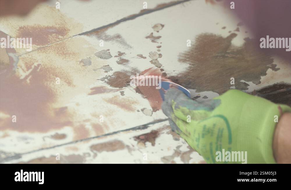 Fairing epoxy filler to counter sunk screws on boat planks Stock Video ...