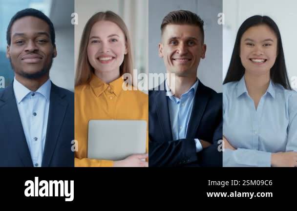 Four diverse professionals stand together, showcasing confidence and ...