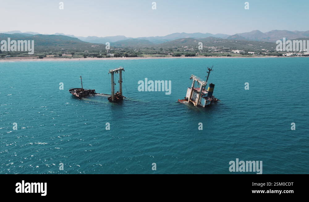 Wrecked cargo ship Manassa Rose under water in Kissamos Bay, Crete ...