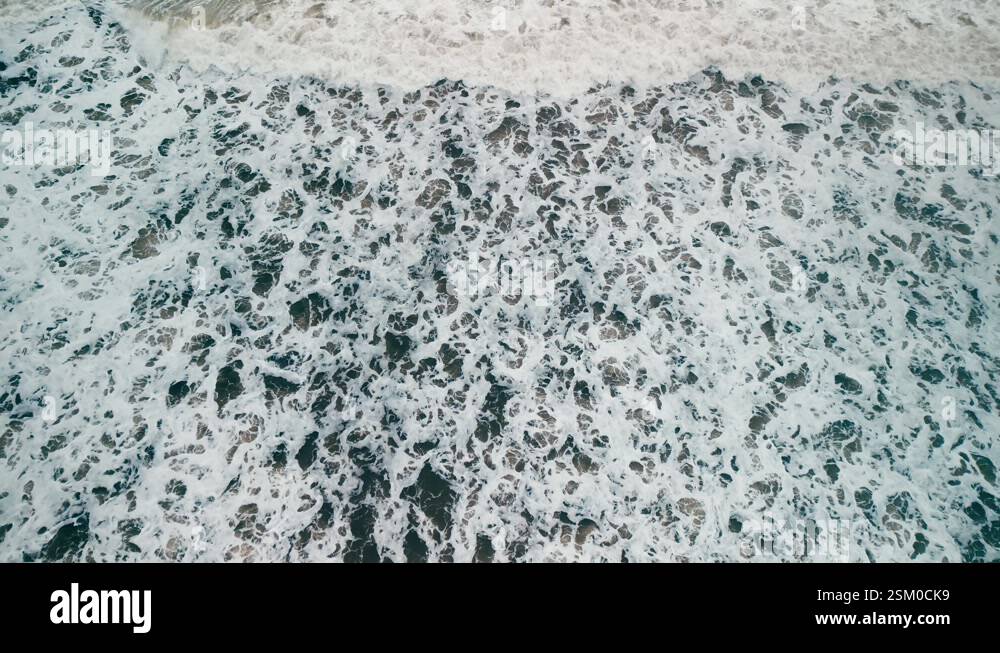 Drone shot Top View Beautiful Texture of Big Power Dark Ocean Waves ...