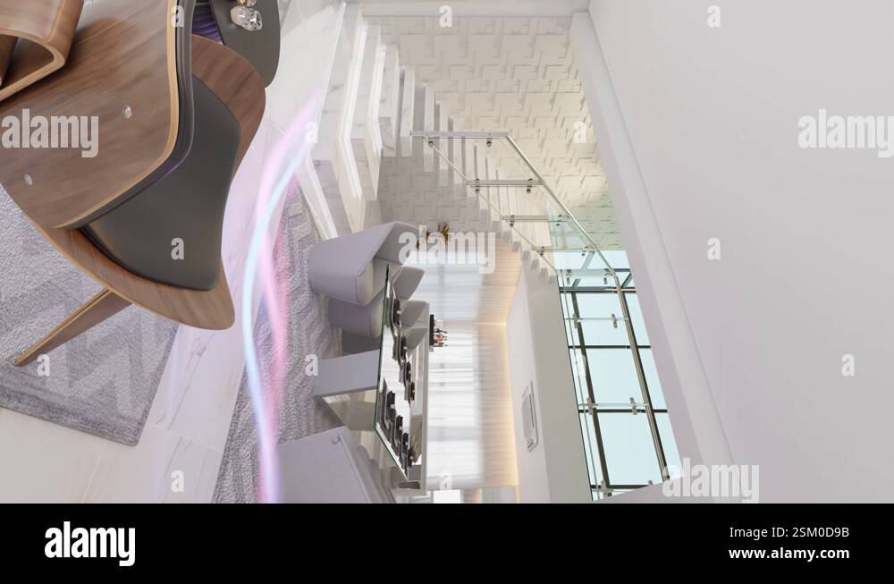 modern smart house living room loft with animation of stream of Stock ...