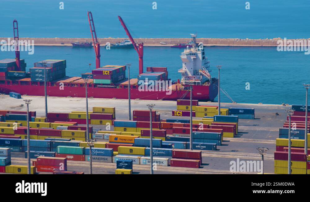shot from above of the cargo port of oran algeria with containers Stock ...