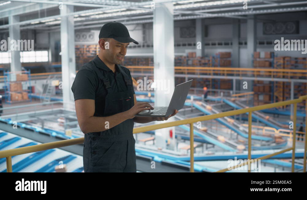 Logistics Packages Sorting Warehouse Worker using Laptop Stock Video ...