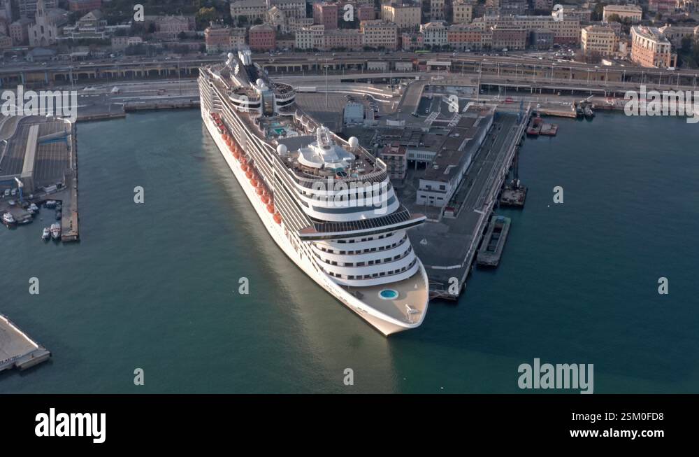Luxury cruise liner docked at terminal at port of Genoa, Liguaria ...