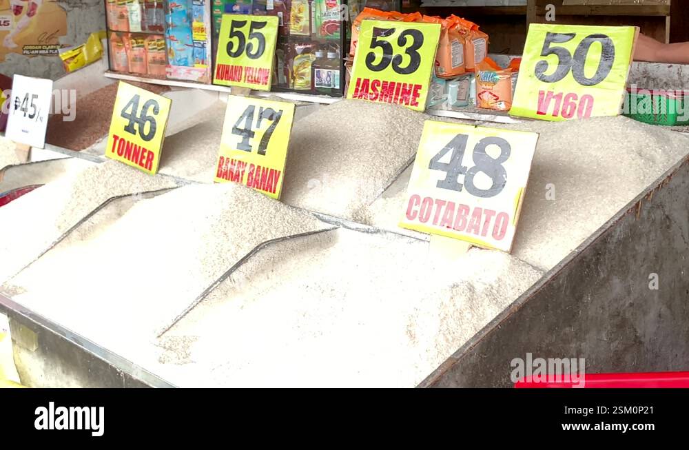 A display of the type of rice and its price tag label Stock Video ...