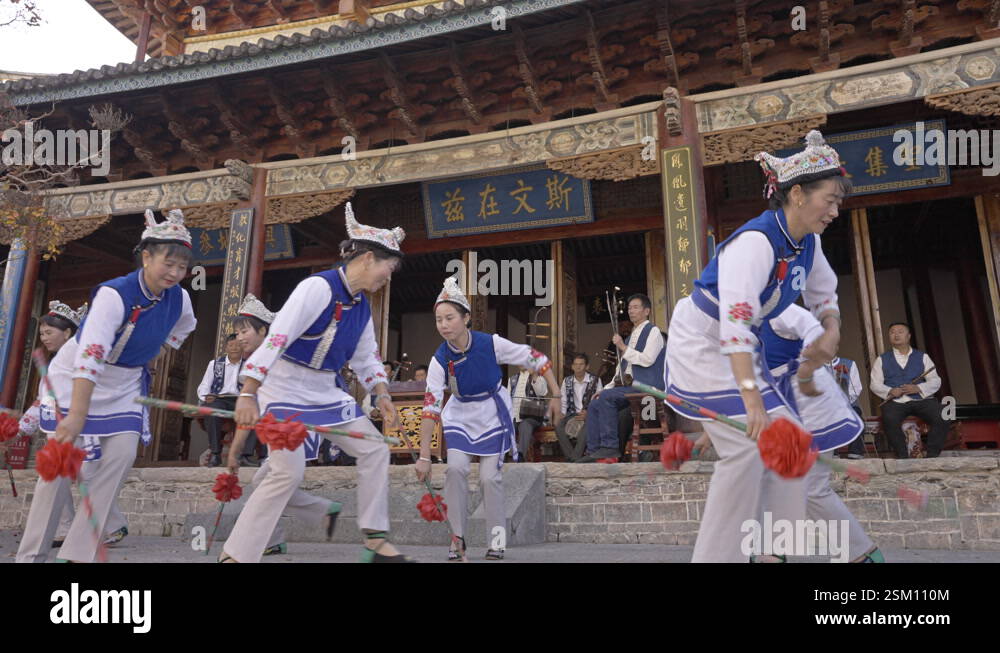 Bai Ethnic Minority Traditional Performance in Yunnan, China. 4K Slow ...