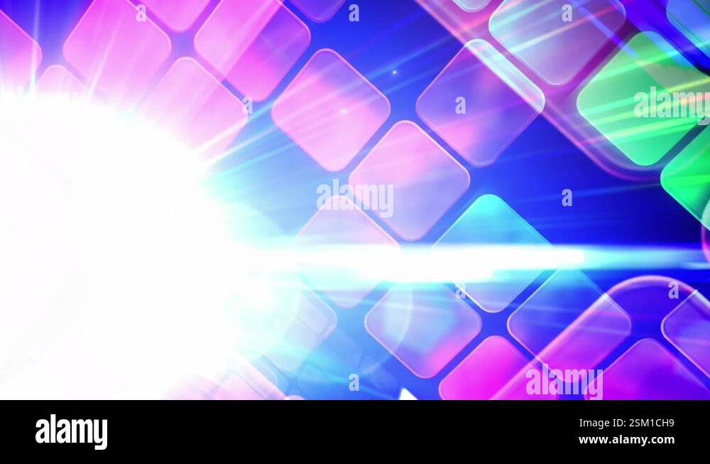 Animation of lens flares over looping squares against black background ...