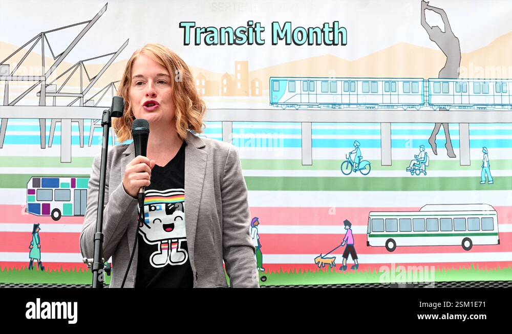 4K HD video of Rebecca Saltzman speaking at TFP Transit Rally Stock ...