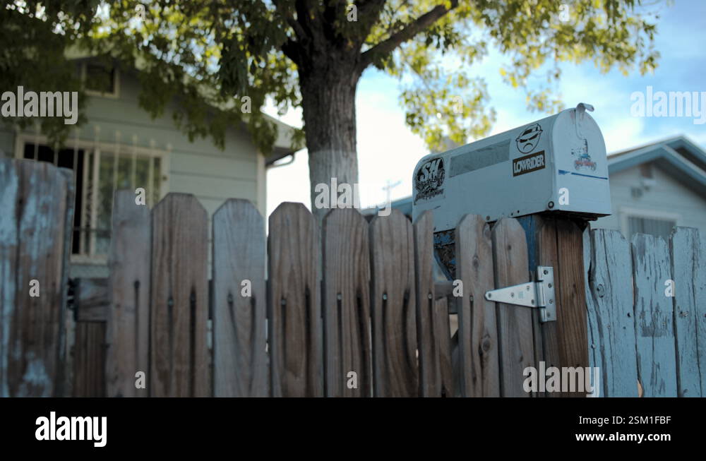 Lowrider Mailbox in front of Ghetto House, Tree & Wooden Fence, Slow ...