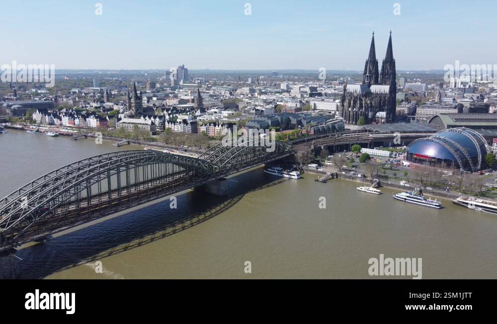 Landmarks of Cologne Cathedral Dome and hohenzollern bridge on western ...