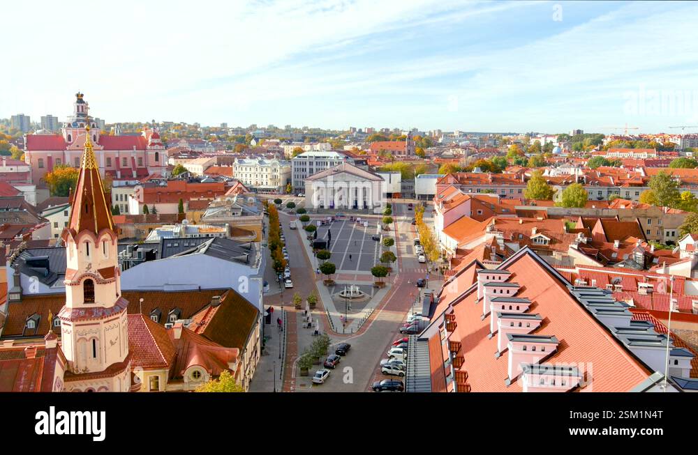 Aerial sunny autumn morning view of the Town Hall Square, Vilnius ...