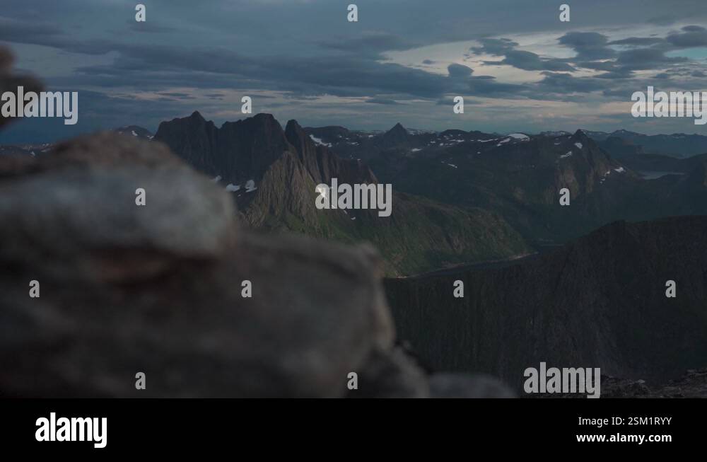 Evening View Of Breidtinden Mountain From Grytetippen Peak In Senja ...