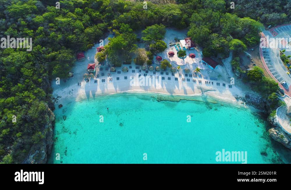Drone bird's eye view left to right pan across Grote Knip beach Curacao at Stock Video Footage ...