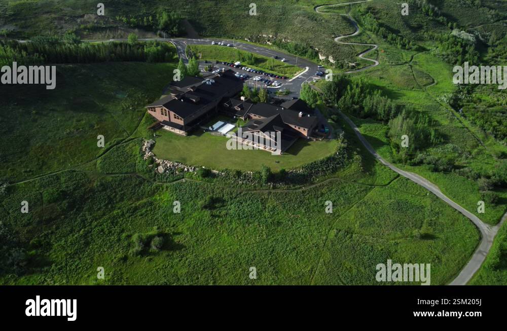 Revealing drone shot of the Cochrane RancheHouse in summer time Stock ...