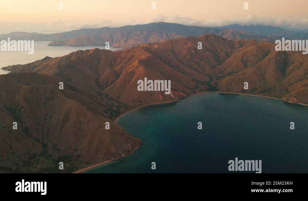 Aerial view of the Komodo island at sunrise. Komodo National Park in ...