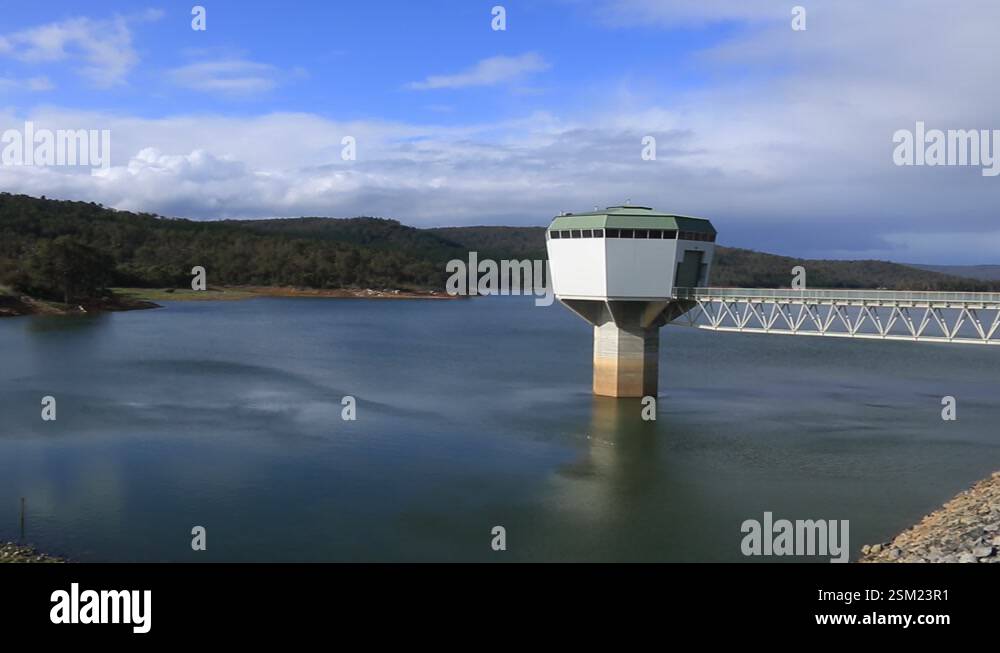 Pan Right Clip Revealing Harvey Dam Water Intake Tower Building And ...