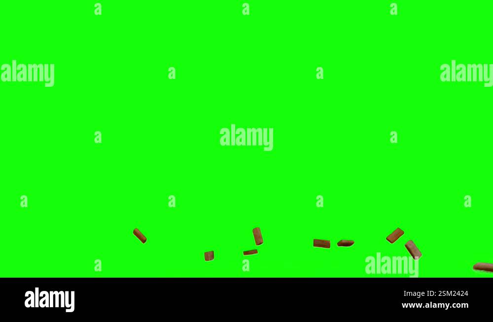 Thrown bricks, pieces of bricks exploding in center of the screen ...