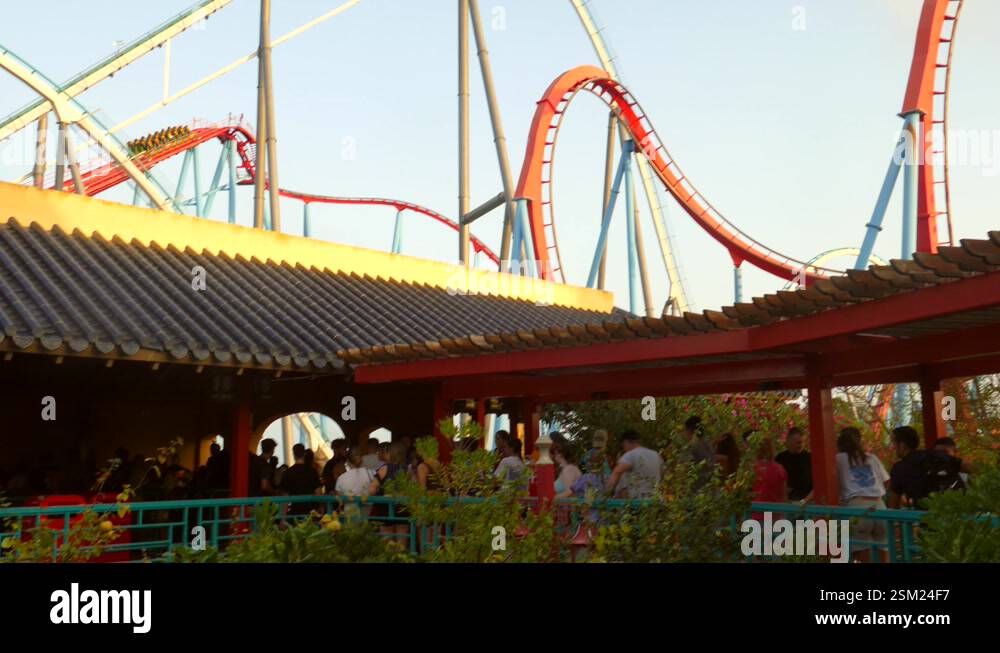 People Waiting In Line For Roller Coaster Ride. Dragon Khan At Stock ...